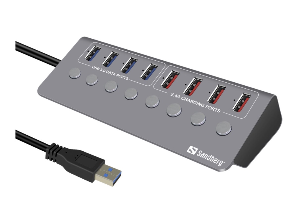Sandberg USB 3.0 Hub 4xData + 4xCharge - Hub - 4 x SuperSpeed USB 3.0 ...