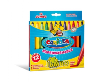 Tusch Carioca Jumbo maxi tip - vaskbar - med 12 stk. ass. farver