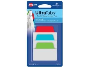Avery Ultra Tabs, Blankt faneindeks, Blå, Grøn, Rød