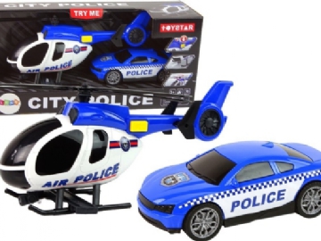 Fahrzeug-Set Hubschrauber und Auto Polizei mit Sound blau LEAN Toys